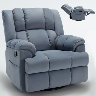 Manual Recliner Chair, 360掳Swivel Rocking Chair, Blue Wide Seat Sofa ...