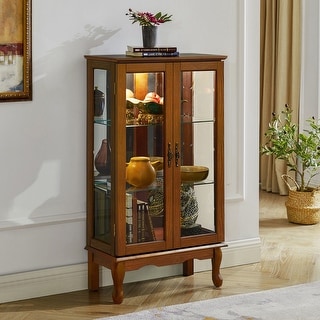 Lighted Curio Display Cabinet with Adjustable Shelves,Glass Doors - Bed ...