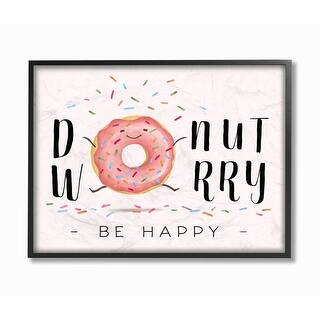 Stupell Donut Worry Happy Pink Cartoon Word Design Framed Wall Art ...