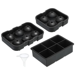 Set of 3 Black Sphere Ice Ball Maker & Square Ice Cube Tray for ...