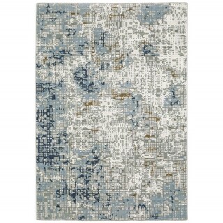 6' X 9' Blue Ivory Grey Brown Beige And Light Blue Abstract Power Loom ...