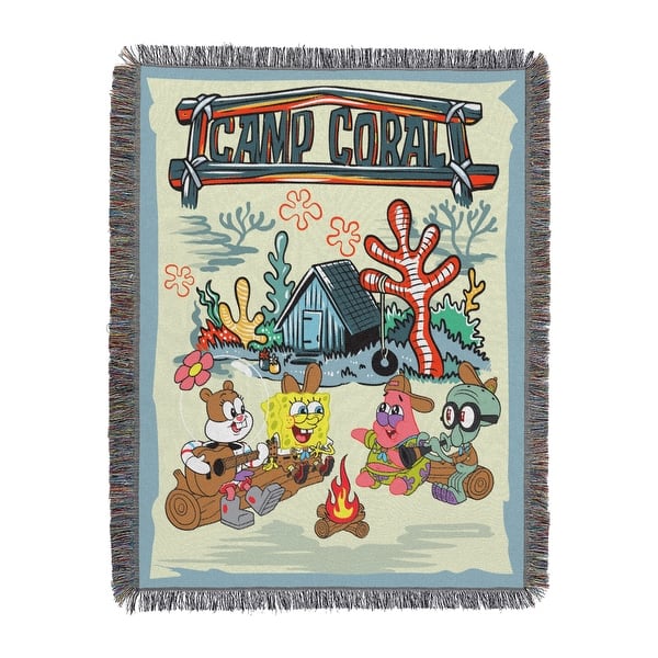 Spongebob Squarepants Camp Coral Woven Tapestry Throw Blanket - Bed ...