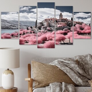 Designart "Italy Beautiful Pink Landscape" Landscapes Multipanel Wall ...