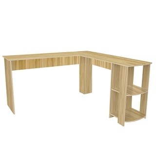 67 Inch Workstation L Shaped Corner Desk Wooden with Shelves PC Laptop ...