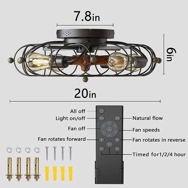 Low Profile Caged Ceiling Fan with Lights Remote Control Include Bulbs ...
