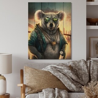 Designart 'Koala Gangster In NYC'Animals Koala Wood Wall Art - Natural ...