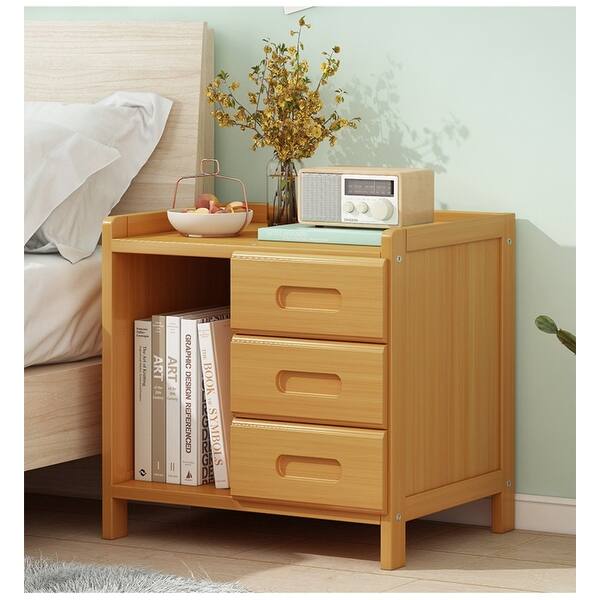 Modern Bamboo Nightstand with 3 Drawers and Open Shelf - Bed Bath ...