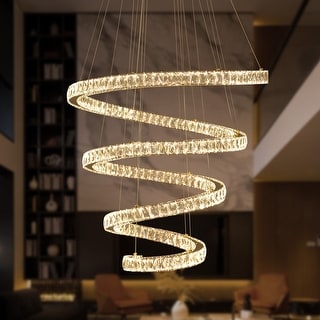 Modern Crystal Chandelier Gold LED Dimmable Ceiling Pendant Light - Bed ...