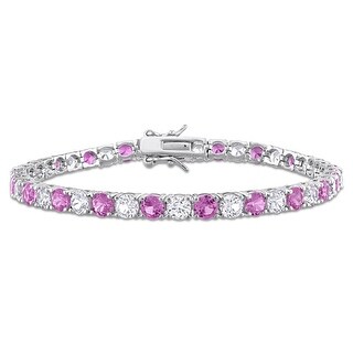 Miadora 14 1/4ct TGW Created Pink & White Sapphire Bracelet in Sterling ...