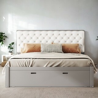 Wood Queen Size Platform Bed with Storage Headboard, Shoe Rack, and 4 ...