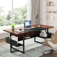 63-Inch Executive Desk with Bottom Shelves, Large Home Office Desk for ...