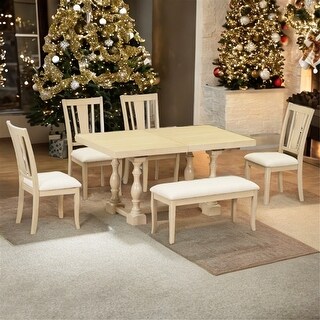 6-Piece Trestle Dining Set, 78" Extendable Table, Padded Chairs & Bench ...