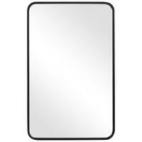 38 Inches Rectangular Metal Wall Mirror with Curved Corners, Black - On ...