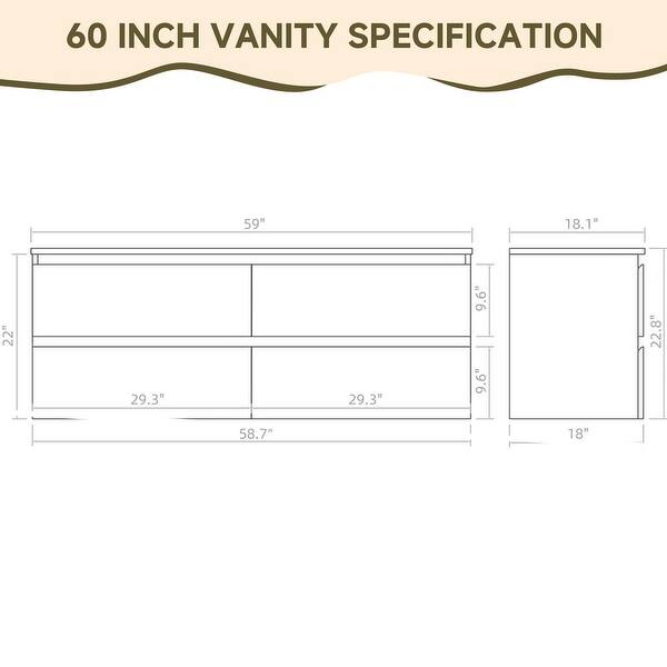 CB HOME 24''/30''/36''/48''/60'' Wall Mounted Bathroom Vanity with Sink ...