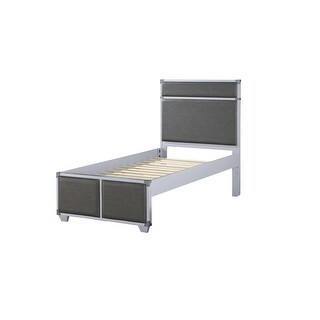 Gray PU & Twin Panel Bed: Transitional Padded Headboard/Footboard - Bed ...