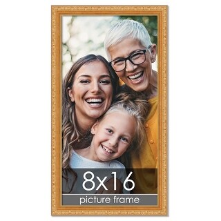 8x16 Traditional Gold Complete Wood Picture Frame with UV Acrylic, Foam ...