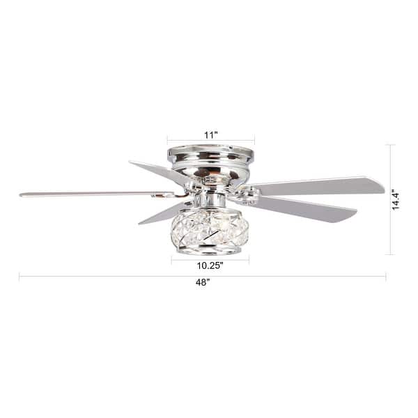 48" Chrome Wooden 5-Blade Crystal Flush Mount Ceiling Fan with Remote ...