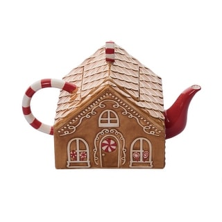 Transpac Dolomite 9.5 in. Brown Christmas Gingerbread Teapot - Bed Bath ...