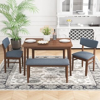 5pcs Dining Table Set with 2 Benches and 2 Chairs Fabric Cushion - Bed ...