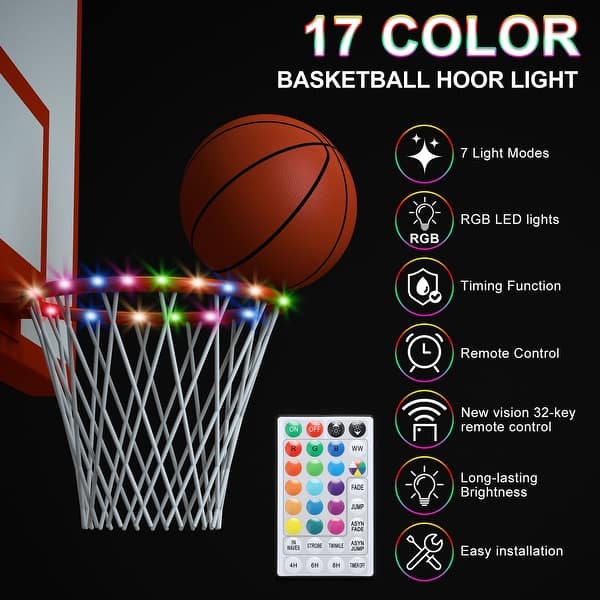 LED Basketball Hoop Light Remote Control Rim Light Glow 17 Colors 7 ...