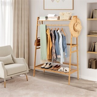Bamboo Clothing Rack with Storage Shelves - Bed Bath & Beyond - 37218905