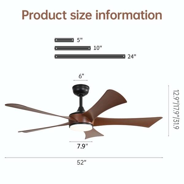 52-Inch Modern Ceiling Fan with Remote, Light, Energy-Efficient DC ...