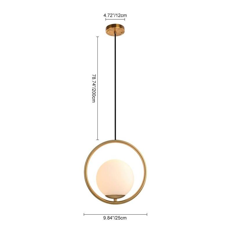1-Light Modern Gold Circle Orb Frosted Opal Glass Globe Bubble Pendant ...