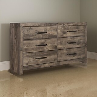 Ent 59 Inch Dresser, 6 Drawers with Black Handles, Greige Brown Finish ...