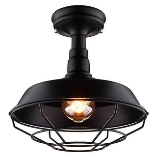 Simple industrial barn ceiling light with black finish wire cage flush ...