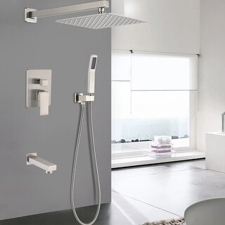 Brushed Nickel shower system 12 inch Brass Bathroom Deluxe rain mixed ...