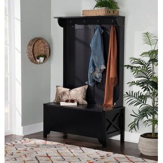 Ferros 4-Hook Entryway Hall Tree with Storage Bench, Black with Red Rub ...
