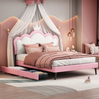 Full/Twin Size Princess Bed With Crown Headboard and 2 Drawers, Full ...