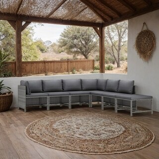 Avio 7pc Outdoor Modular Sofa Set with Ottoman, Dark Gray Poly Rattan ...