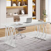 63" Executive Desk, Modern White Home Office Computer Desk, Large ...