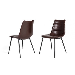 Leatherette Dining Chair with Horizontal Stitching, Set of 2, Brown ...