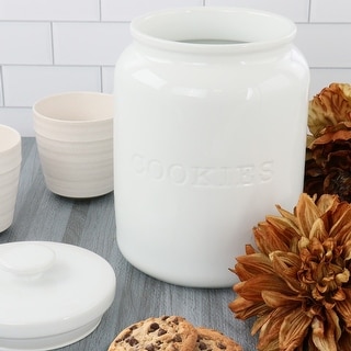 132 Ounce Porcelain Word Cookie Jar With Air Tight Lid in White - Bed ...