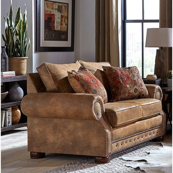 Rancho Rustic Brown Buckskin Fabric Loveseat - 40"H x 63"W x 37"D - 40 ...