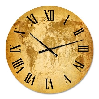 Designart 'Ancient Map of The World X' Vintage Wood Wall Clock - On ...