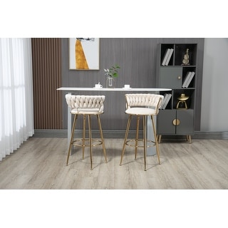 Ivory Counter Height Bar Stools Set of 2, Braid Low Back Barstools with ...