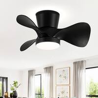 22 Inch LED Black Flush Mount Ceiling Fan with Lights Remote(3-Blade ...