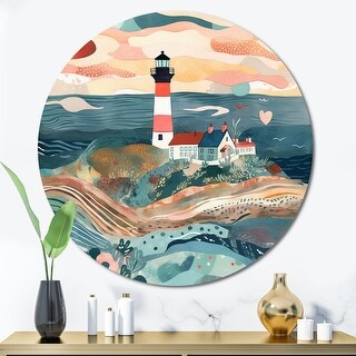 Designart "Coastal Guiding Light II" Coastal Metal Circle Art Print ...