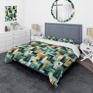 Designart "Green Cubic Oasis Geometric I" Green Modern Bedding Cover ...