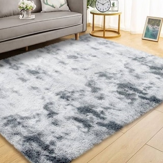 Fluffy Plush Tie Dyed Area Rug for Living Room Light Grey - Bed Bath ...