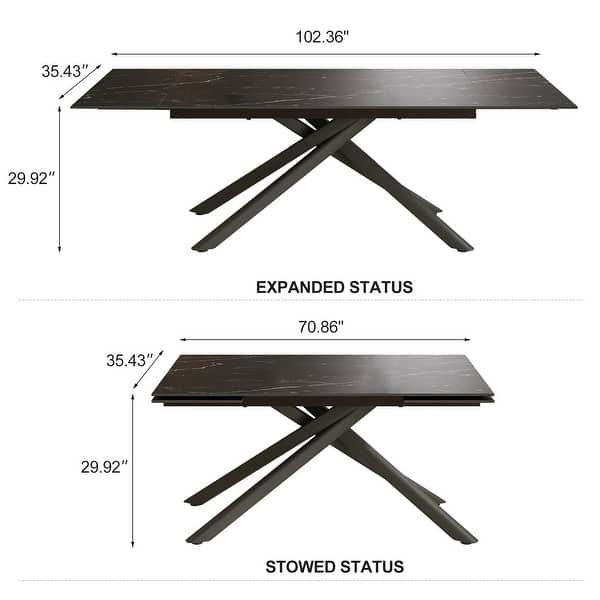 102.36 Inch Extendable Rectangular Sintered Stone Dining Table - Bed ...