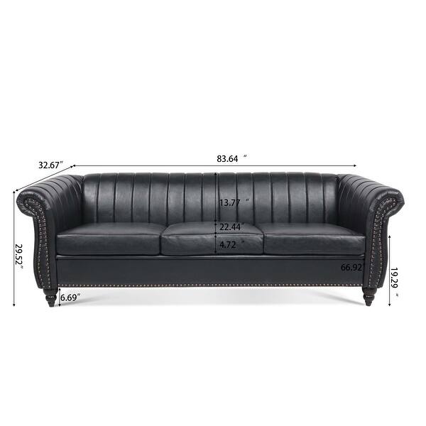Classic Modern Design 84''Pu Rolled Arm Chesterfield Three Seater Sofa ...