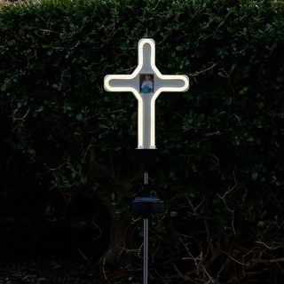 Solar LED Neon Cross Outdoor Garden Decor Stake Light - Bed Bath ...