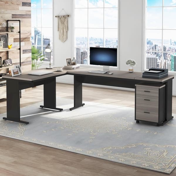 83" L-Shaped Executive Desk, Large L Office Desk with 3-Drawer Mobile ...