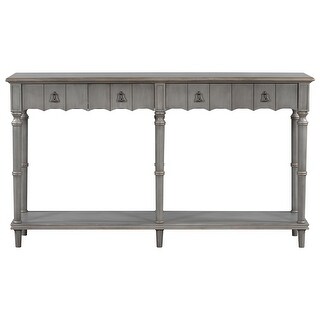 Tyra 63 Inch Console Sideboard Table, Grooved 4 Drawers, Turned Legs ...