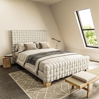 Modern Queen Size Upholstered Platform Bed with High Back Headboard ...