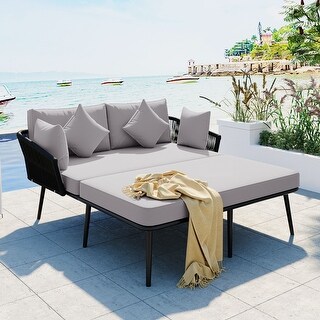 Enjoy 2-Person Daybed Set, Outdoor Patio Daybed, Woven Nylon Rope ...